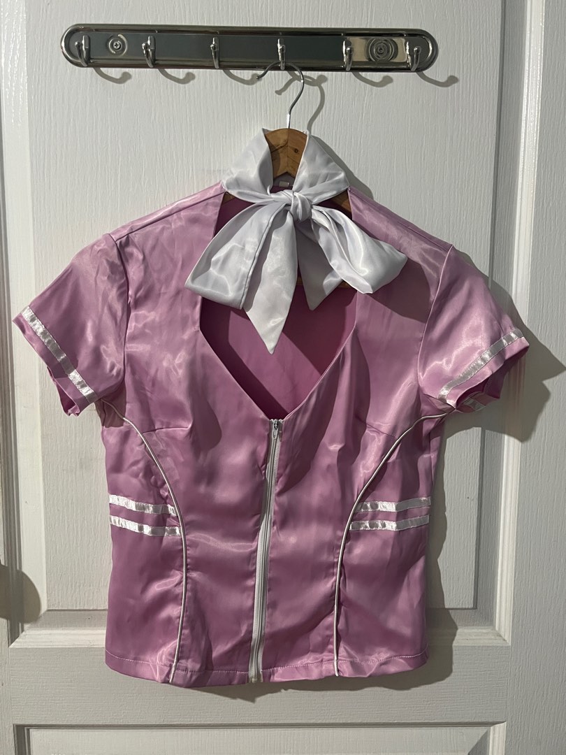 Rare Silk Pink Ribbon Tie Cosplay Blouse | y2k retro dainty coquette ...