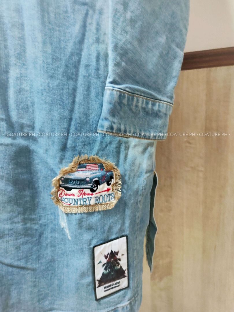 Street Style Patched Denim Coat, Women's Fashion, Coats, Jackets and ...