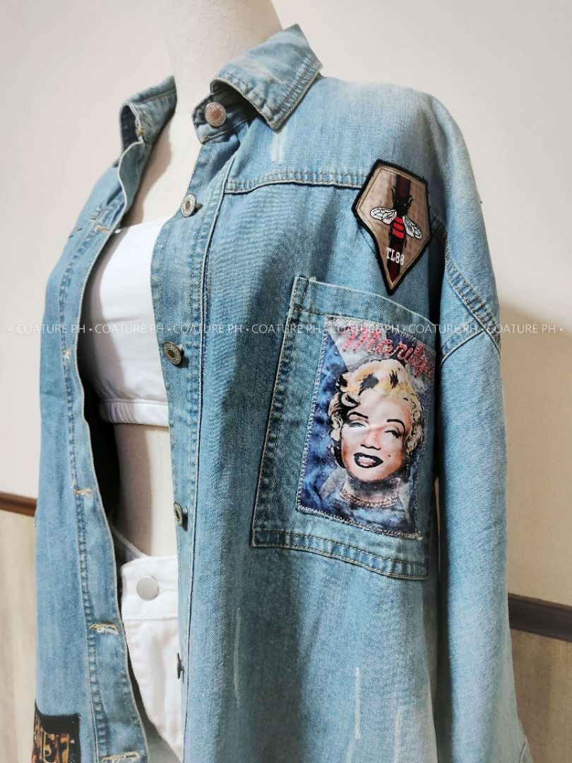 Street Style Patched Denim Coat, Women's Fashion, Coats, Jackets and ...