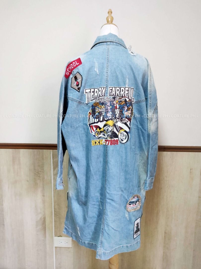 Street Style Patched Denim Coat, Women's Fashion, Coats, Jackets and ...