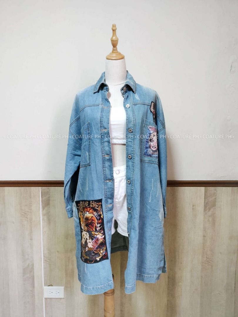 Street Style Patched Denim Coat, Women's Fashion, Coats, Jackets and ...