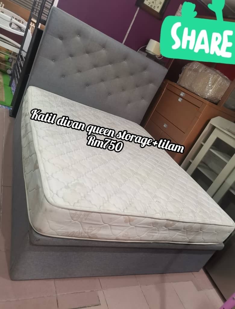KATIL QUEEN DIVAN STORAGE, Furniture & Home Living, Furniture, Bed ...