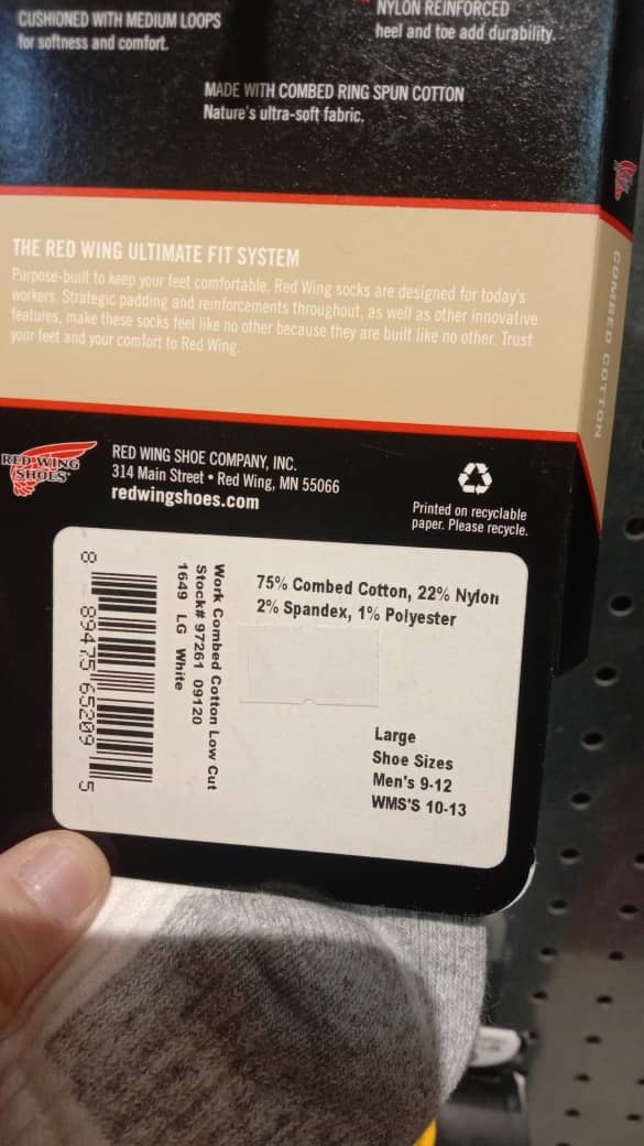 Red Wing Work 75% Cotton White Grey Low Sock 97261, Men's Fashion ...