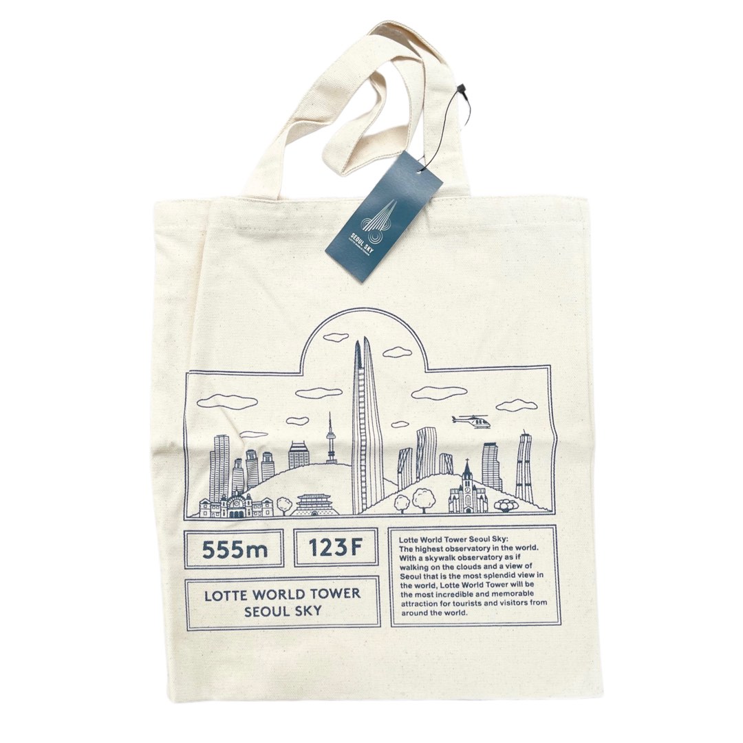 Seoul Sky Tote Bag with Tag (Lotte World Tower Seoul Sky), 女裝, 手袋及銀包 ...