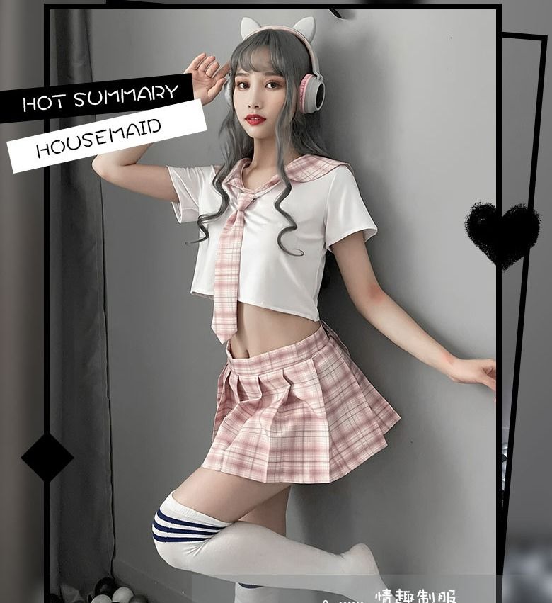 Sexy Kawaii Checkered Japanese Student Uniform Cosplay Costume Roleplay ...