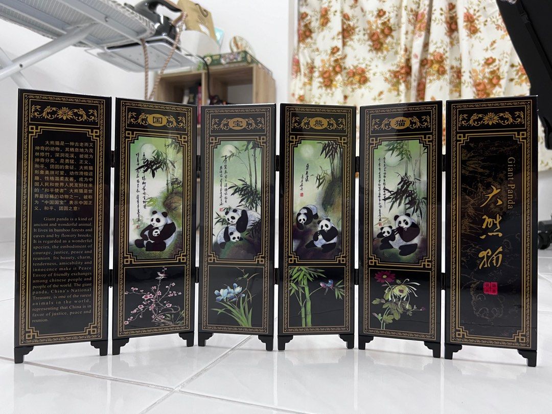 Ancient Chinese Small Screen , GIANT PANDA, 6- Panel Divider, Furniture ...