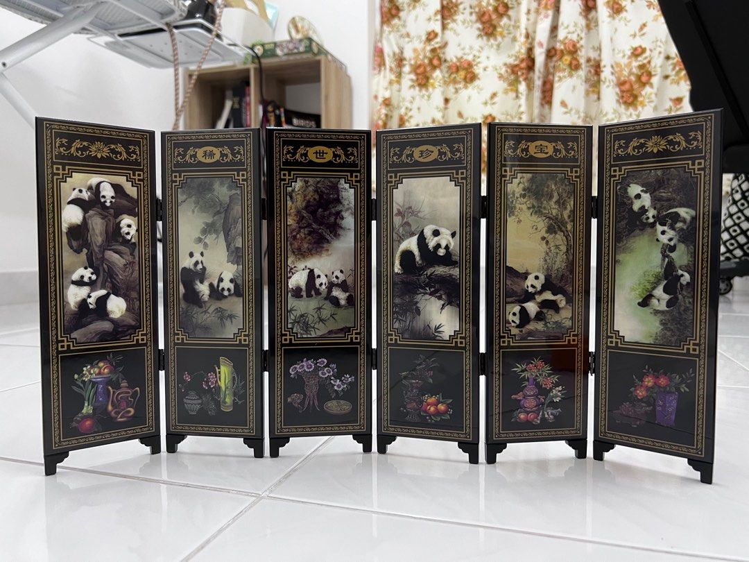Ancient Chinese Small Screen , GIANT PANDA, 6- Panel Divider, Furniture ...