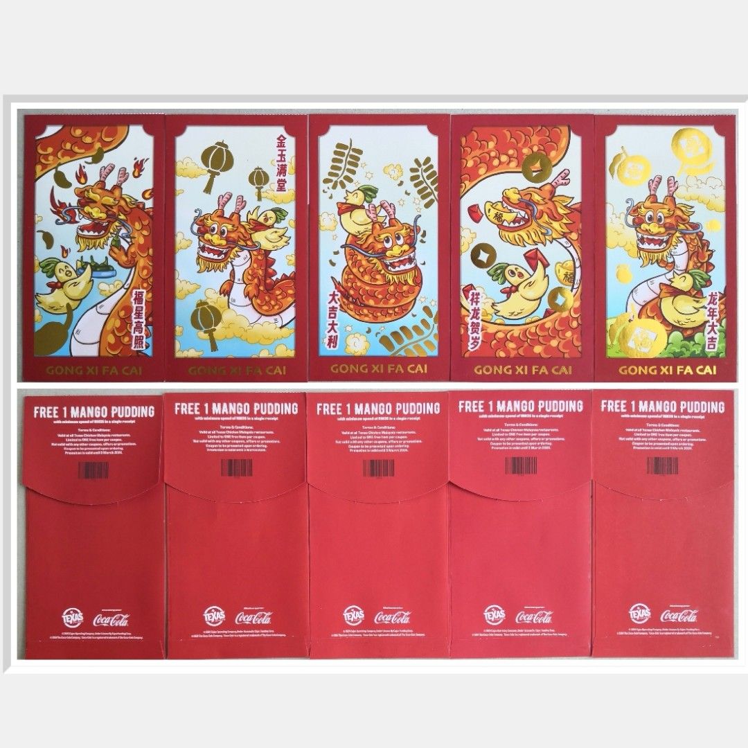 Ang Pow Packets - 2024 Texas Coca Cola set of 5 design, Hobbies & Toys ...