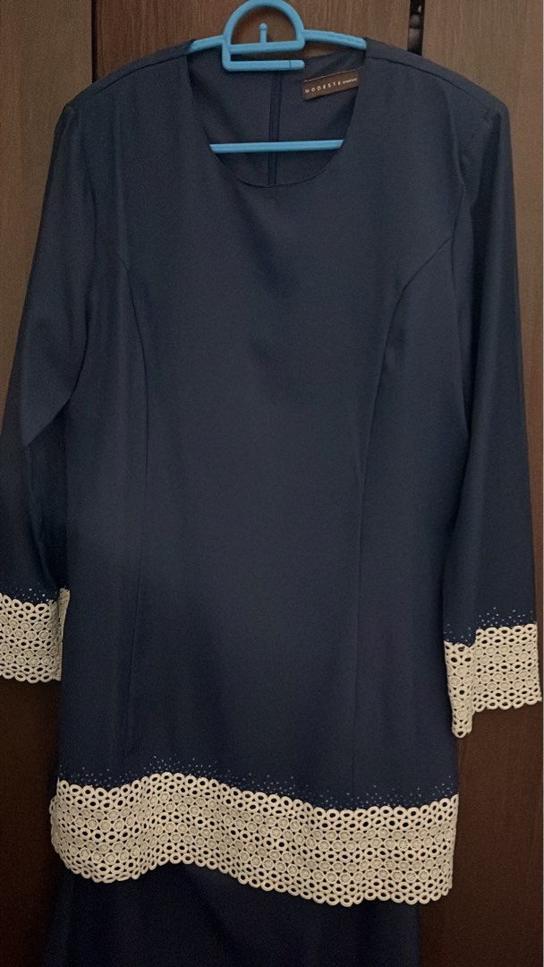baju raya - baju kurung modern dark blue, Women's Fashion, Muslimah ...