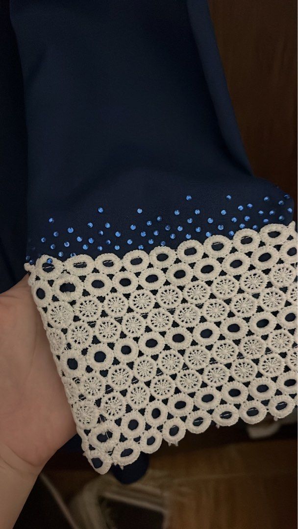 baju raya - baju kurung modern dark blue, Women's Fashion, Muslimah ...