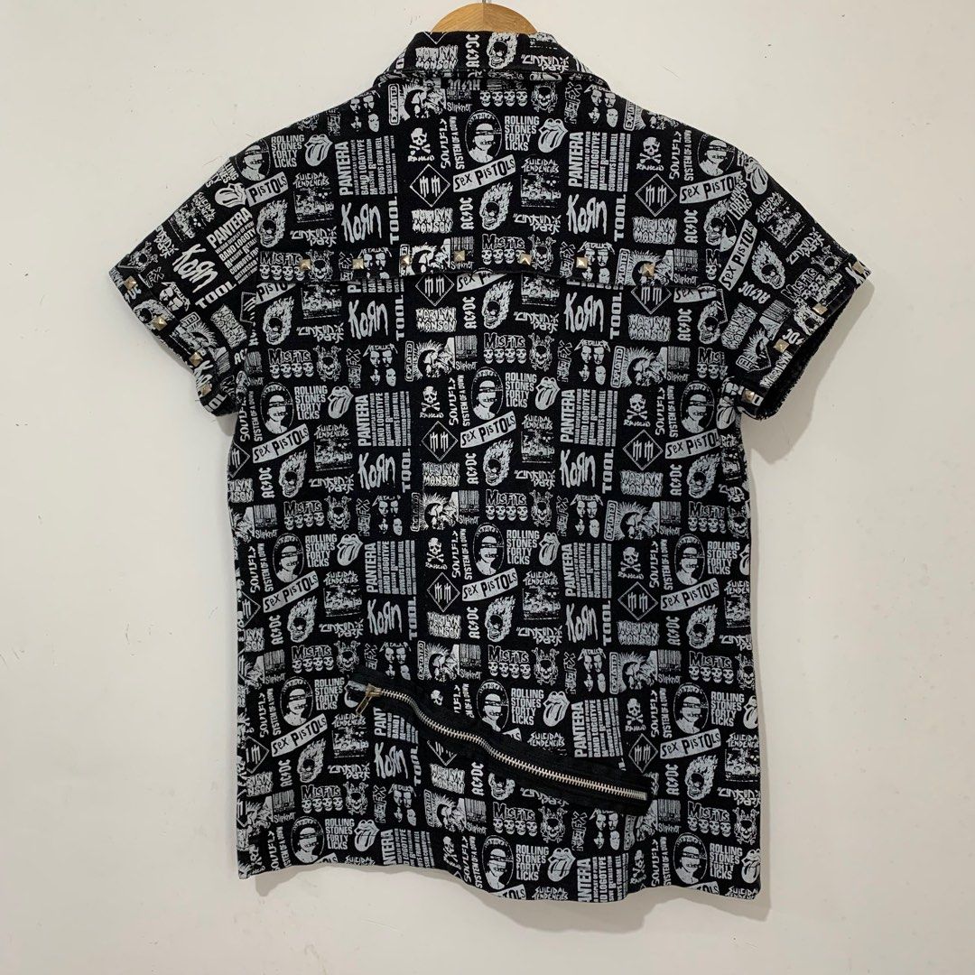 Punk Rock Nu Metal Band HQ Graphic Button-Up Shirt with Zipper Details ...