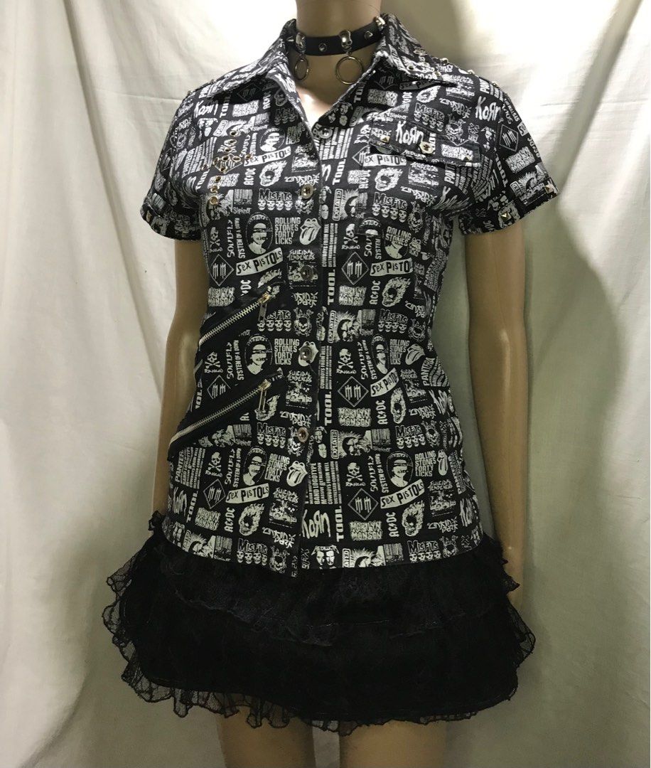Punk Rock Nu Metal Band HQ Graphic Button-Up Shirt with Zipper Details ...