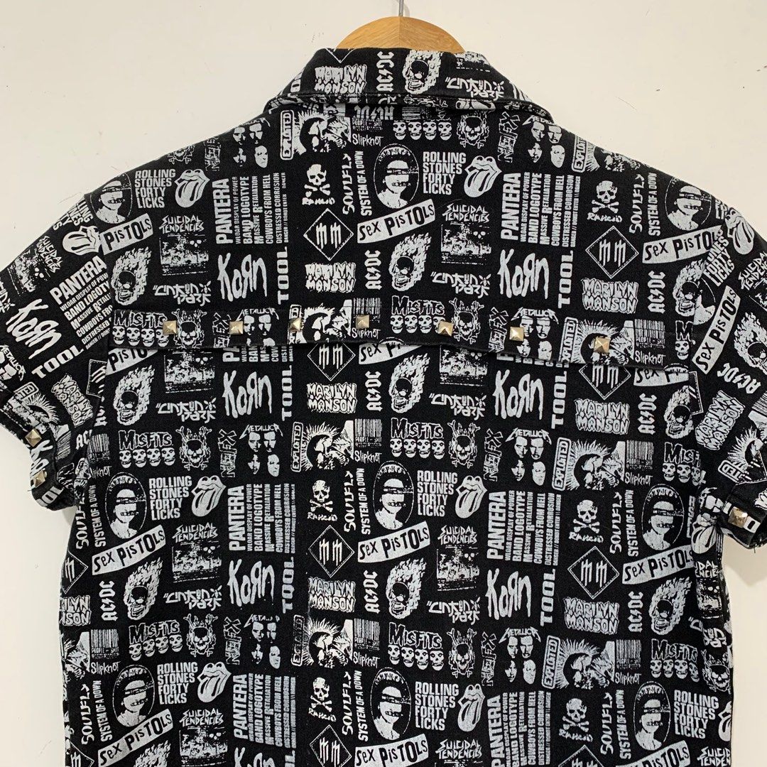 Punk Rock Nu Metal Band HQ Graphic Button-Up Shirt with Zipper Details ...