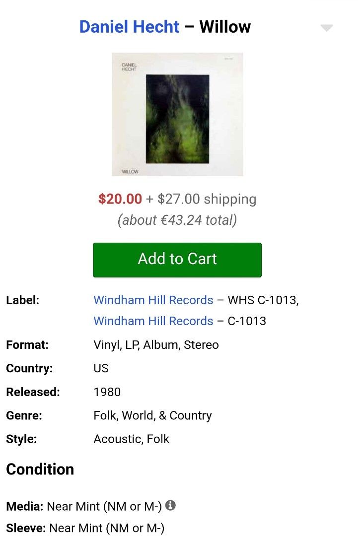 [192] 1980 US PRESS , VINTAGE VINYL LP - DANIEL HECHT _ WILLOW, Hobbies & Toys, Music & Media ...
