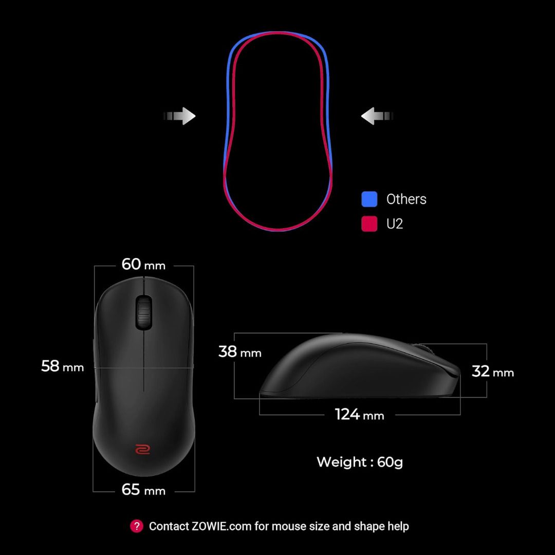 BenQ Zowie U2 Wireless Gaming Mouse|Esports|Enhanced Receiver|60g Lightweight|3200 DPI Sensor ...