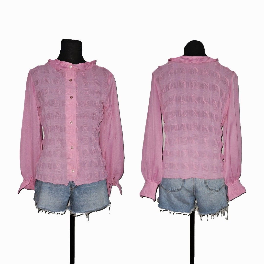 bubblegum pink long sleeve blouse pastel barbie pink kawaii cute unique ...