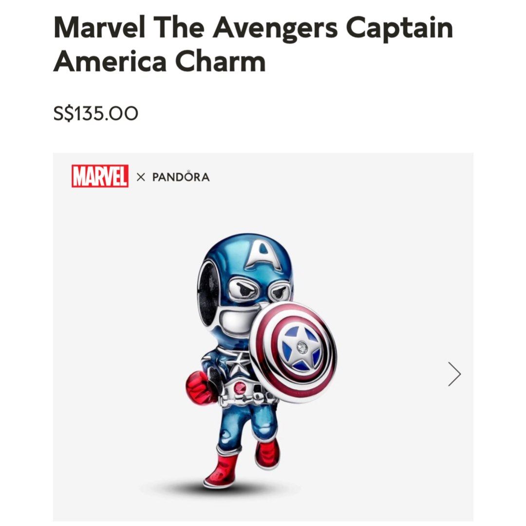 Marvel The Avengers Captain America Charm 793129C01, Women's Fashion ...