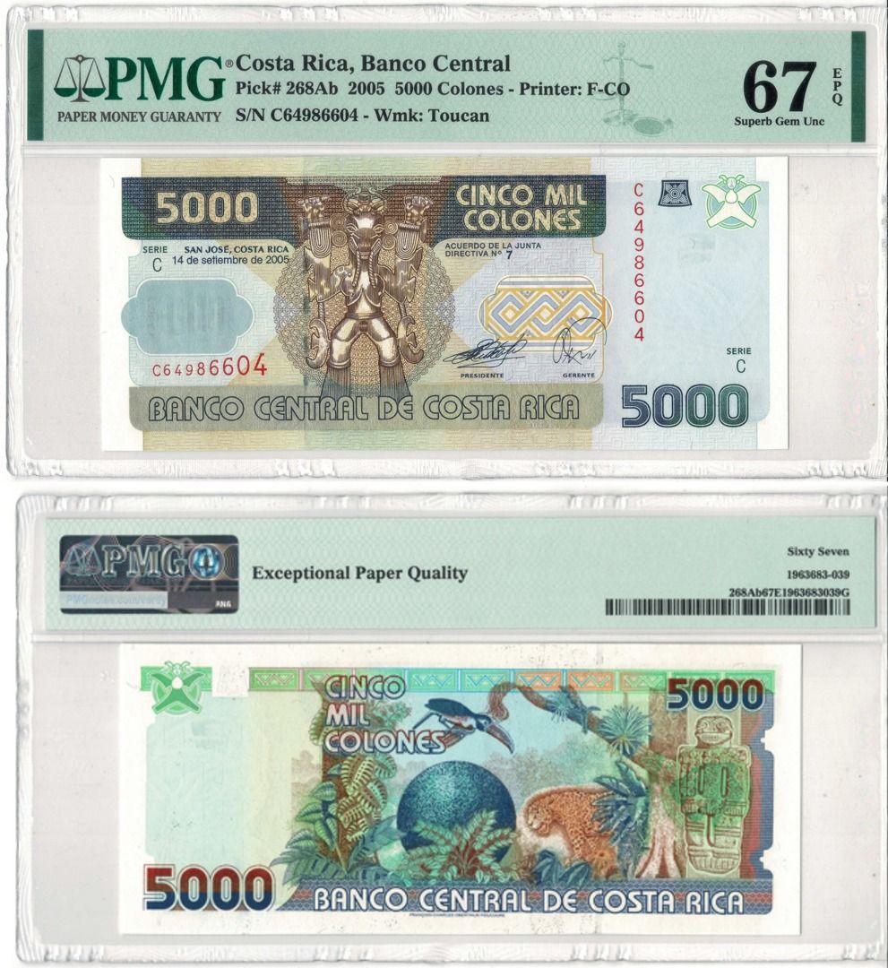 Old vintage bank notes Banco Central De Costa Rica PMG Graded 67 EPQ ...