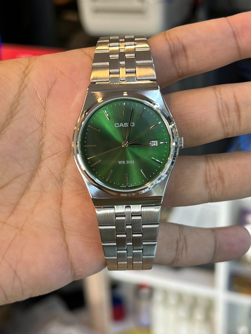 ORIGINAL CASIO Analog Green Dial Stainless Steel Watch MTP-B145D-3AV ...
