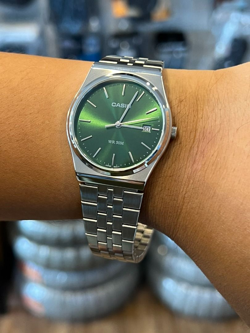 ORIGINAL CASIO Analog Green Dial Stainless Steel Watch MTP-B145D-3AV, Luxury, Watches on Carousell