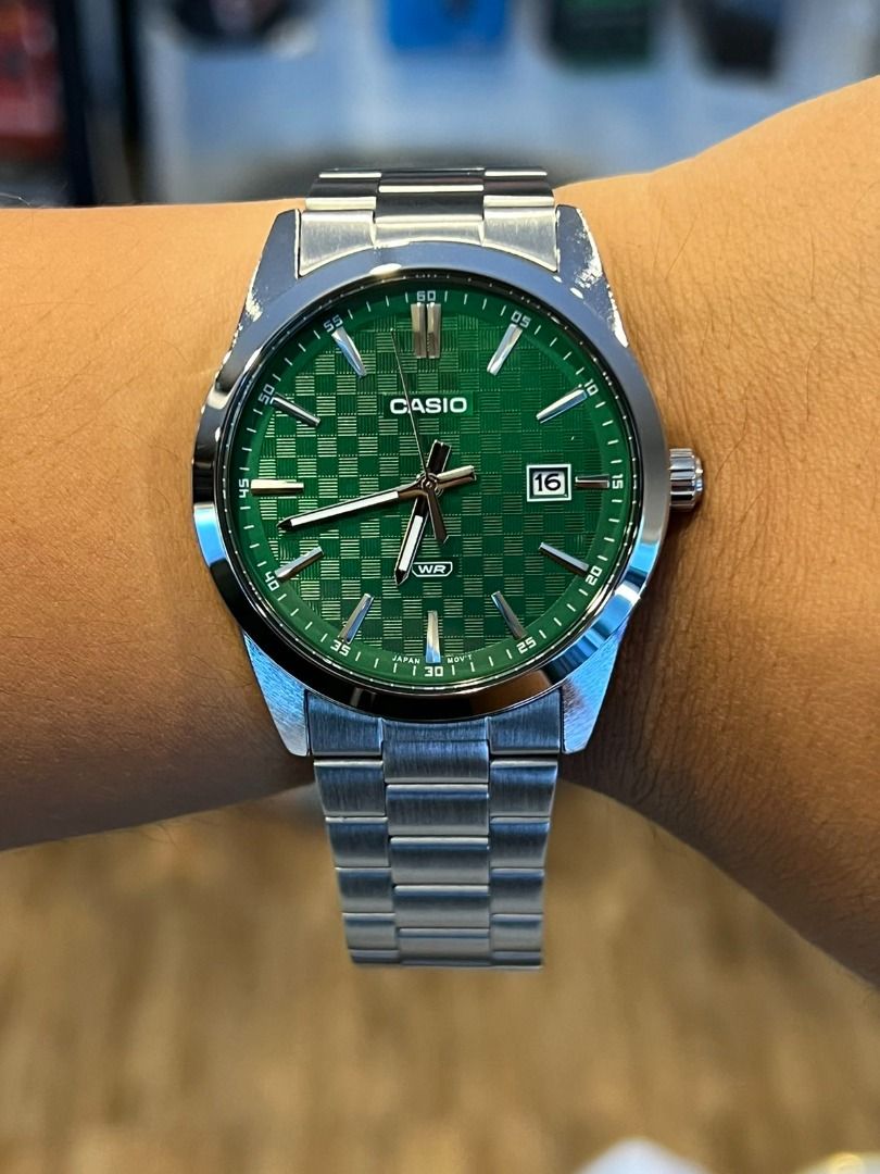 ORIGINAL CASIO Analog Green Dial Stainless Steel Men's Watch MTP-VD03D ...