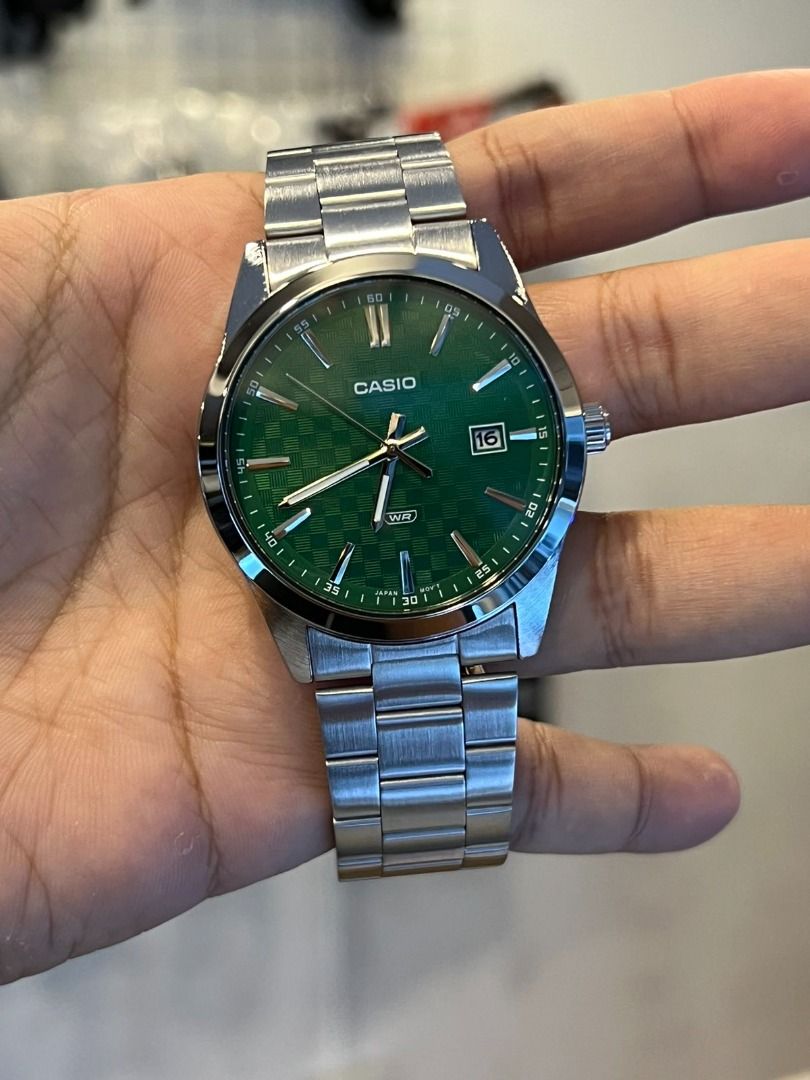 ORIGINAL CASIO Analog Green Dial Stainless Steel Men's Watch MTP-VD03D ...
