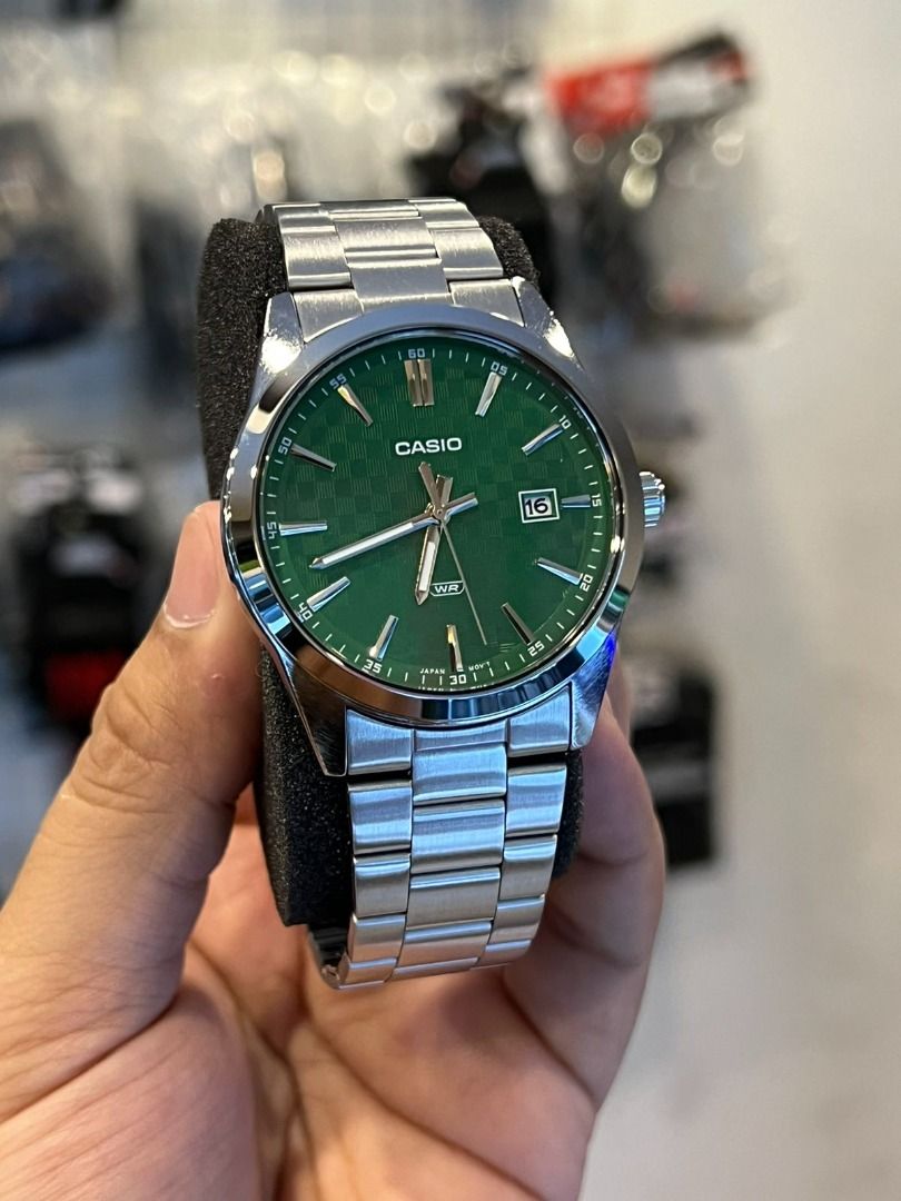 ORIGINAL CASIO Analog Green Dial Stainless Steel Men's Watch MTP-VD03D ...