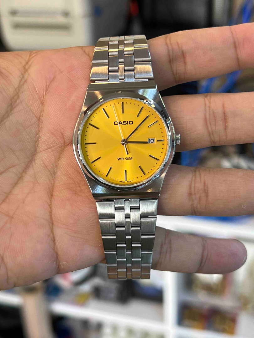 ORIGINAL CASIO Analog Yellow Dial Stainless Steel Watch MTP-B145D-9AV ...