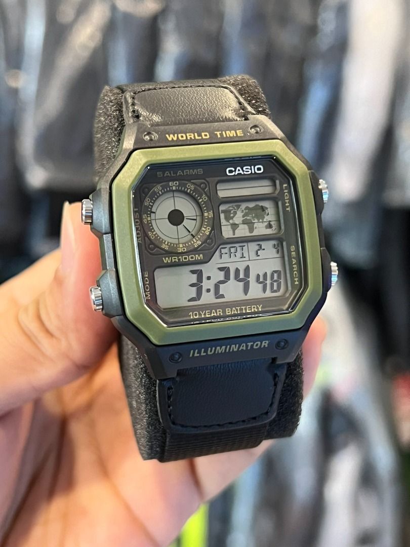 ORIGINAL CASIO World Time Digital Nylon Strap Watch AE-1200WB-1B ...