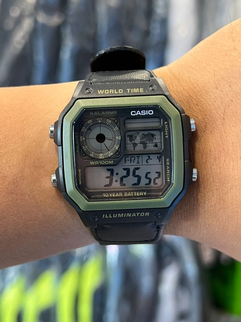ORIGINAL CASIO World Time Digital Nylon Strap Watch AE-1200WB-1B ...