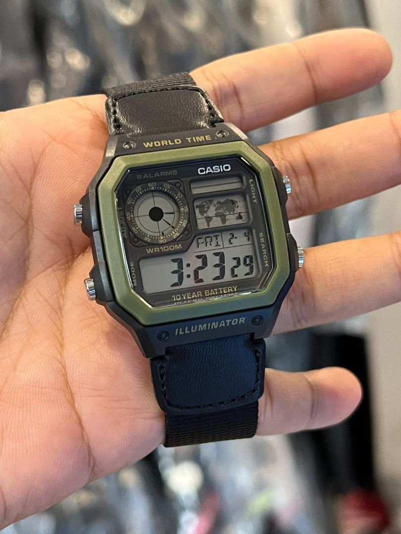 ORIGINAL CASIO World Time Digital Nylon Strap Watch AE-1200WB-1B ...