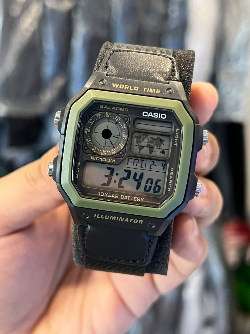 ORIGINAL CASIO World Time Digital Nylon Strap Watch AE-1200WB-1B ...