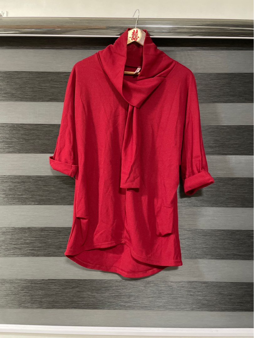 Red High Neck/ Scarf Style, Women's Fashion, Tops, Others Tops on Carousell