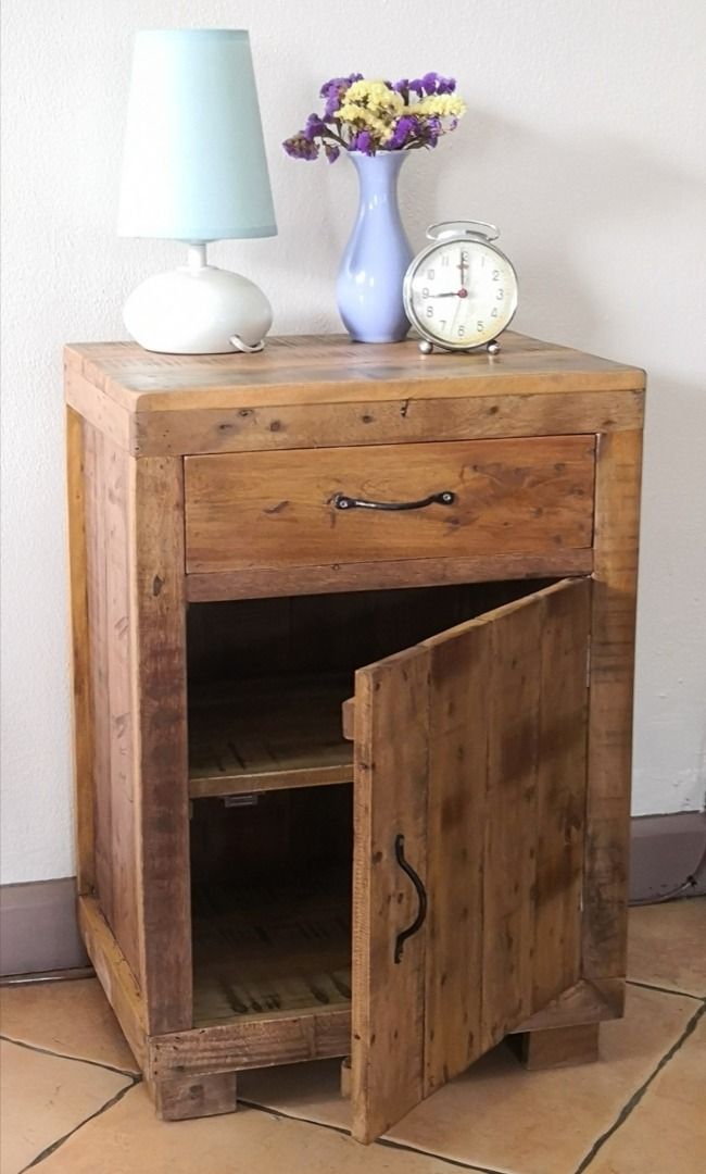 Rustic solid wood side table with cabinet and drawer, Furniture & Home ...