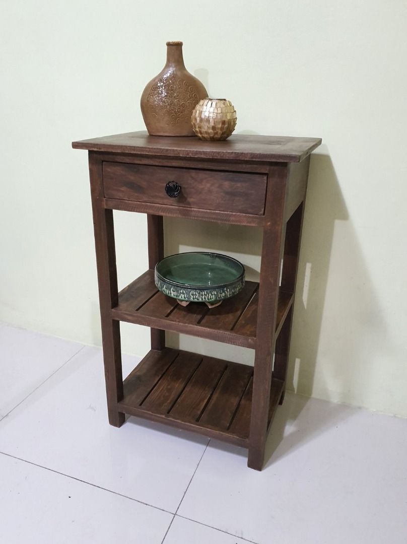 Solid wood rustic side table with two shelves, Furniture & Home Living ...