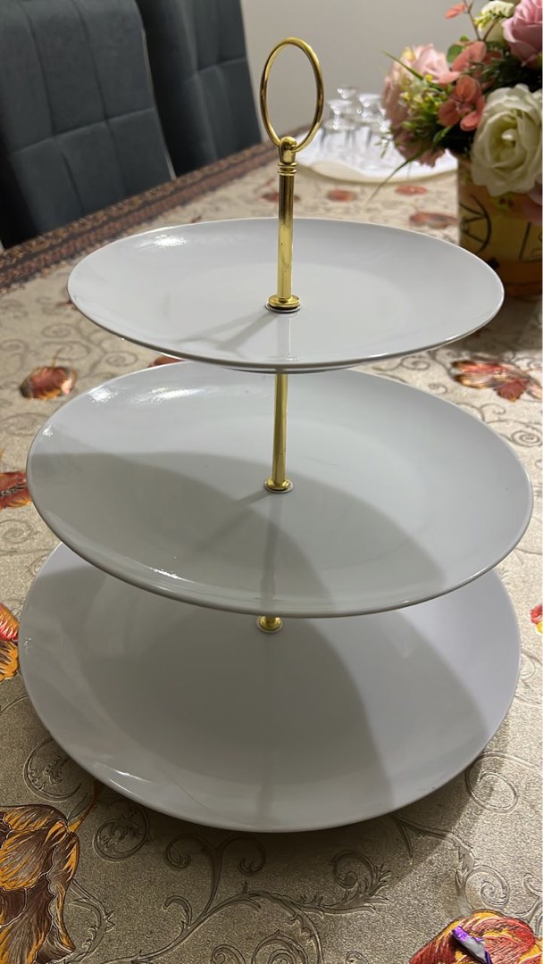 SSF HOME 3 Layer Tier Ceramic White Round Serving Display, Furniture ...
