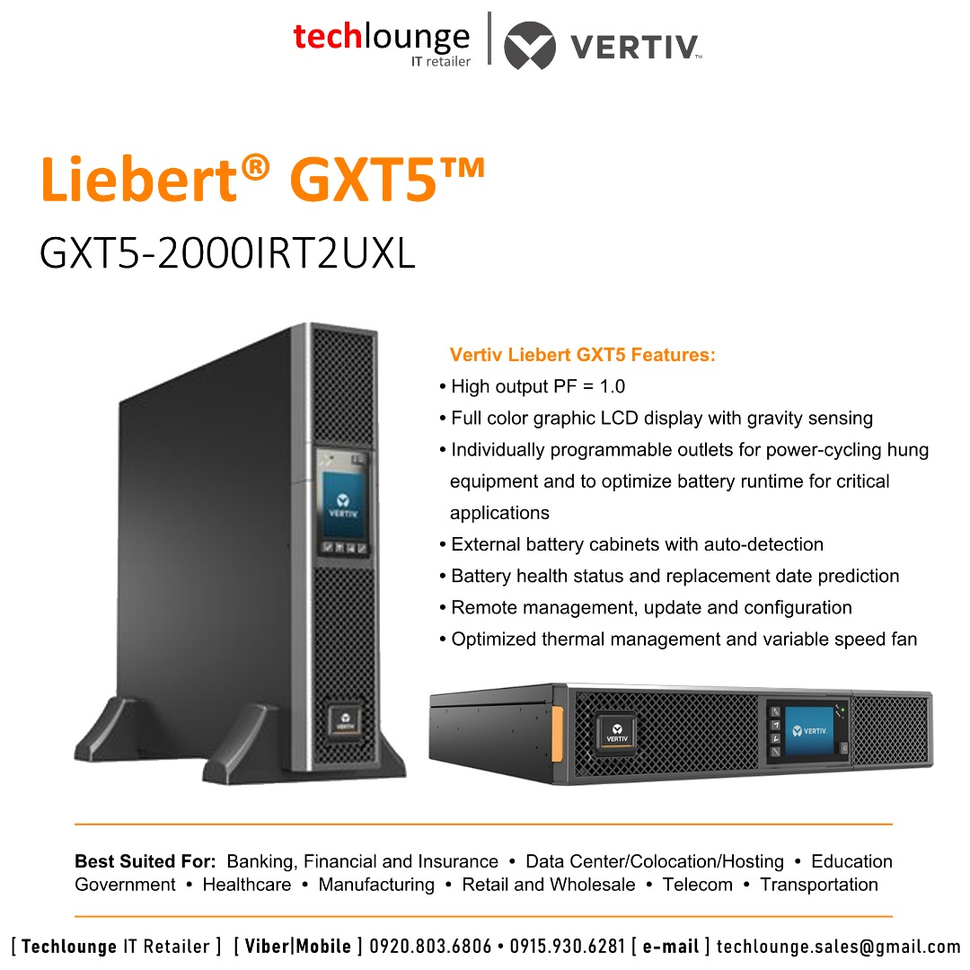 VERTIV LIEBERT GXT5 | GXT5-2000IRT2UXL 2000VA/2000W, 230V, Sinewave, 2U, Rack/Tower Online UPS ...