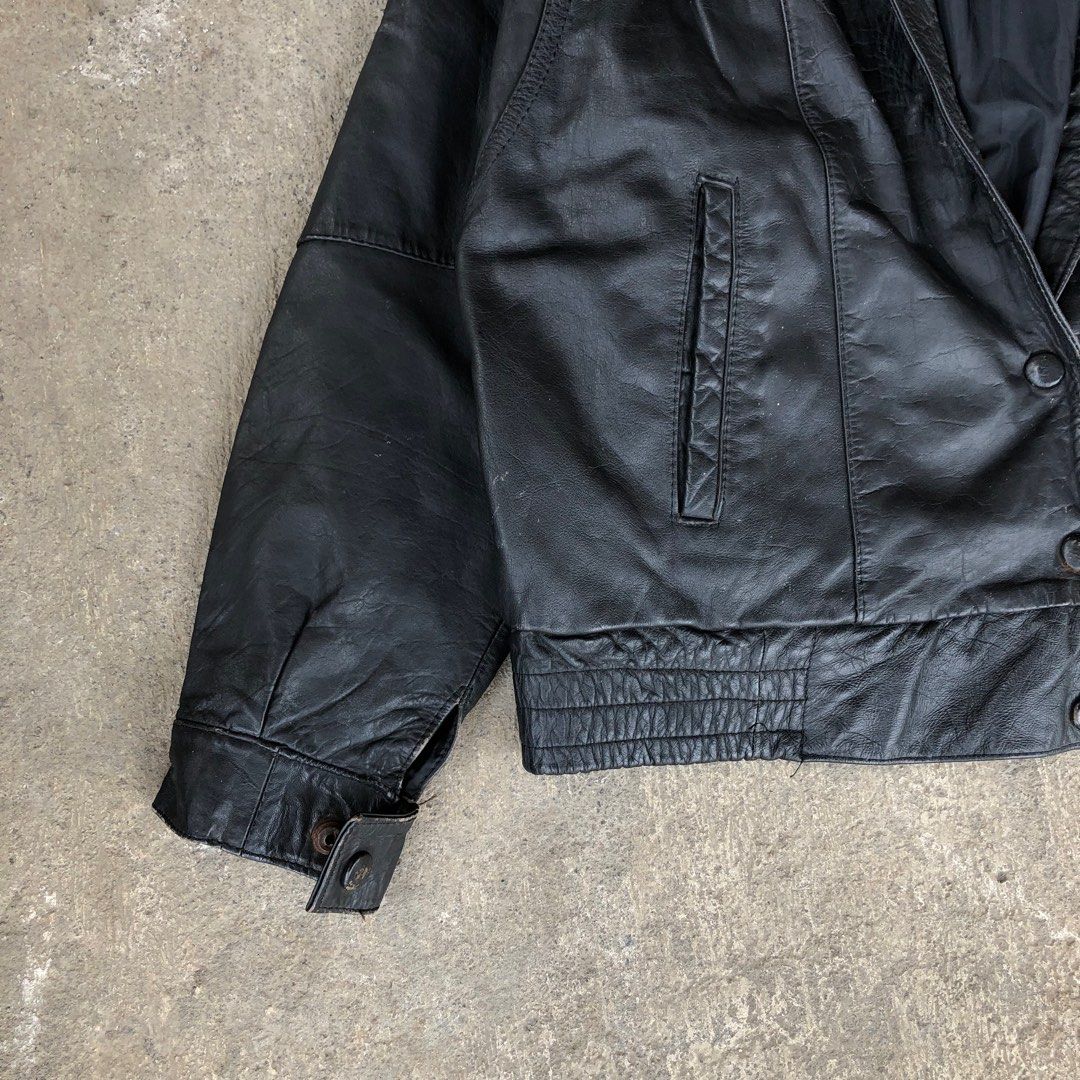 Vintage Lee Leather Jacket, Fesyen Pria, Pakaian , Baju Luaran di Carousell