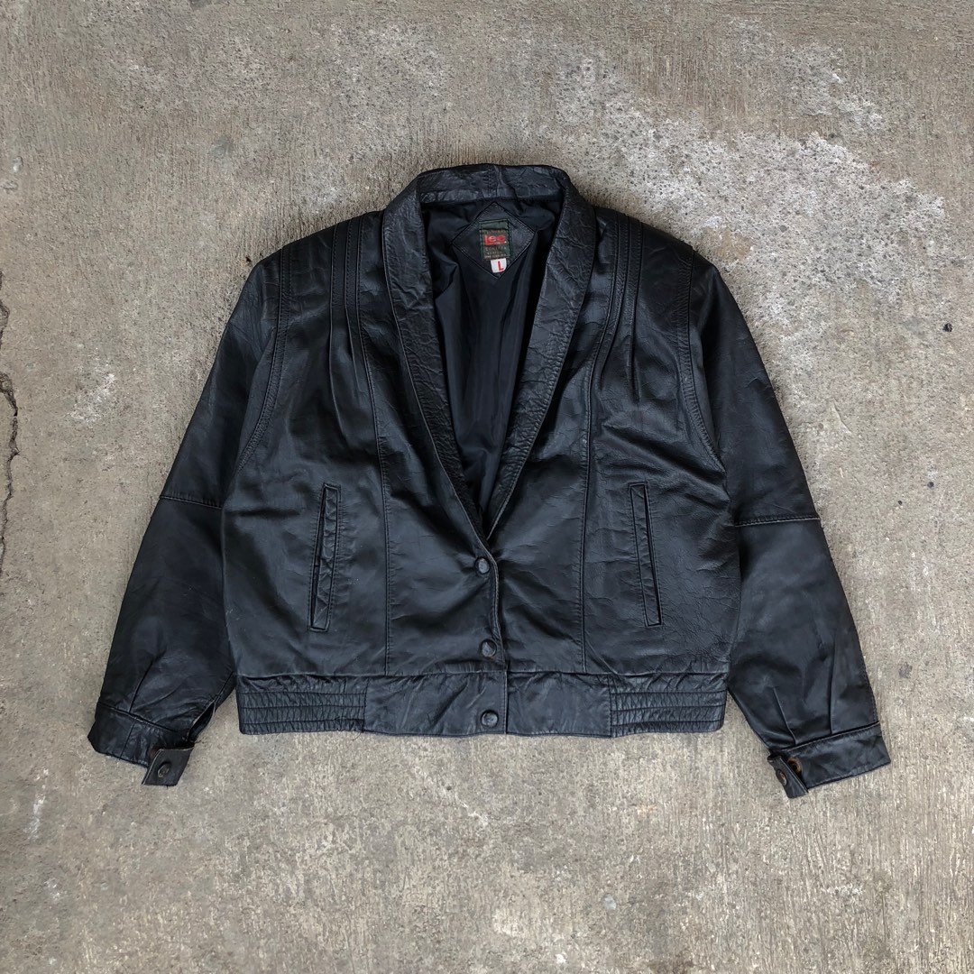 Vintage Lee Leather Jacket, Fesyen Pria, Pakaian , Baju Luaran di Carousell
