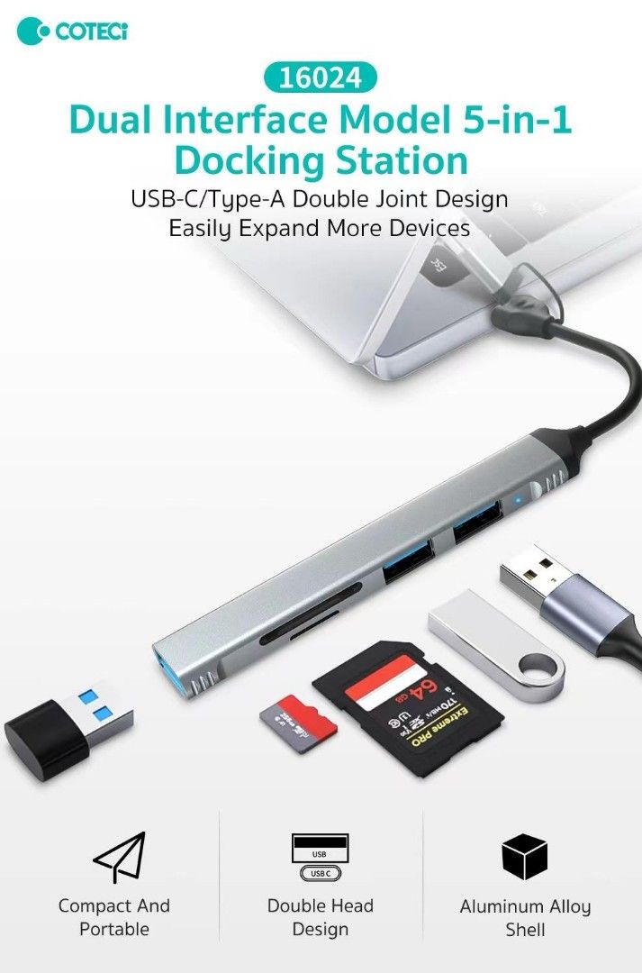 Coteci Dual Interface Model 5-in-1 Docking Station 16024, 電腦＆科技, 電腦周邊及 ...