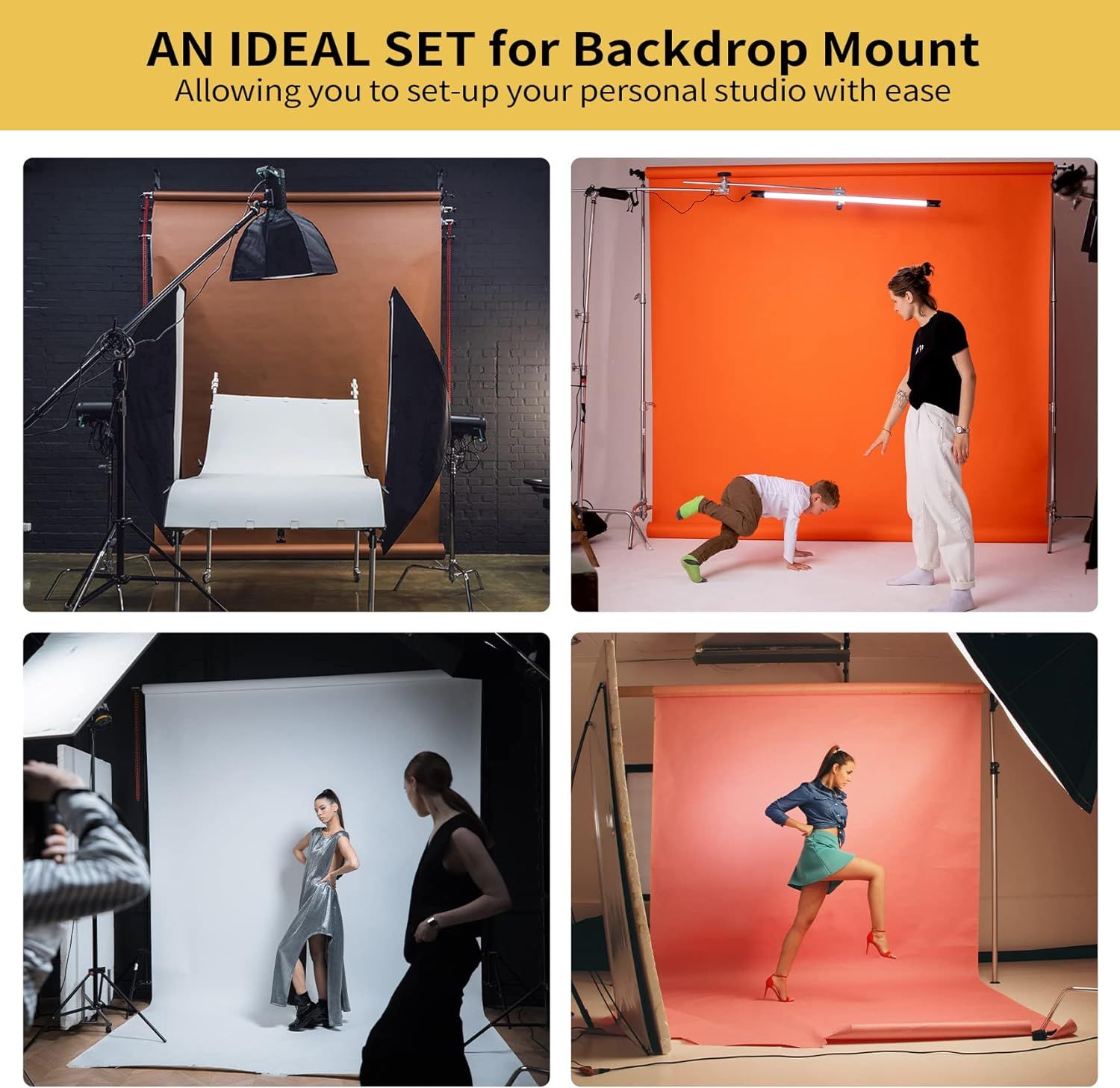 Goshoot 3 Roller Wall Mount Manual Backdrop Support System Set, with 6 ...