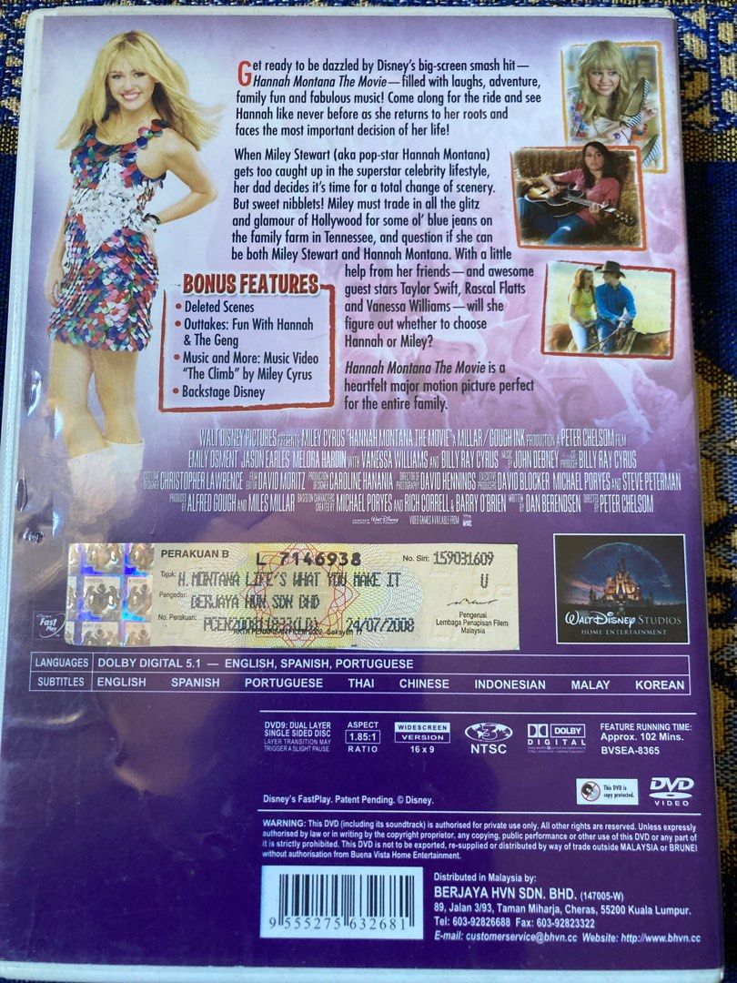 Hannah Montana The Movie Dvd (Miley Cyrus), Hobbies & Toys, Music ...