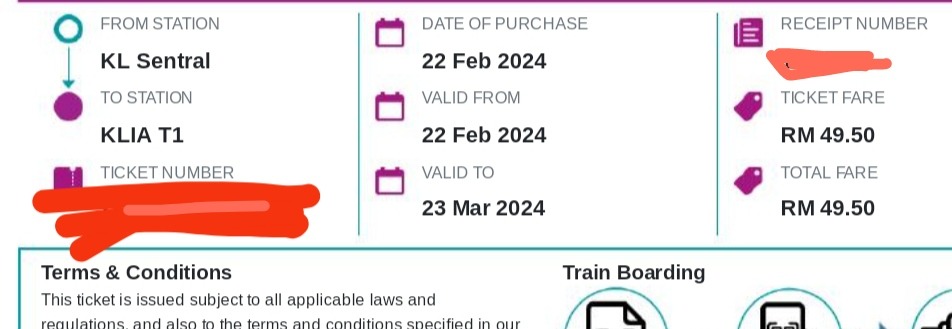 Klia Express ( KL sentral to Klia terminal 1) one ticket. Exp on 23/3 ...