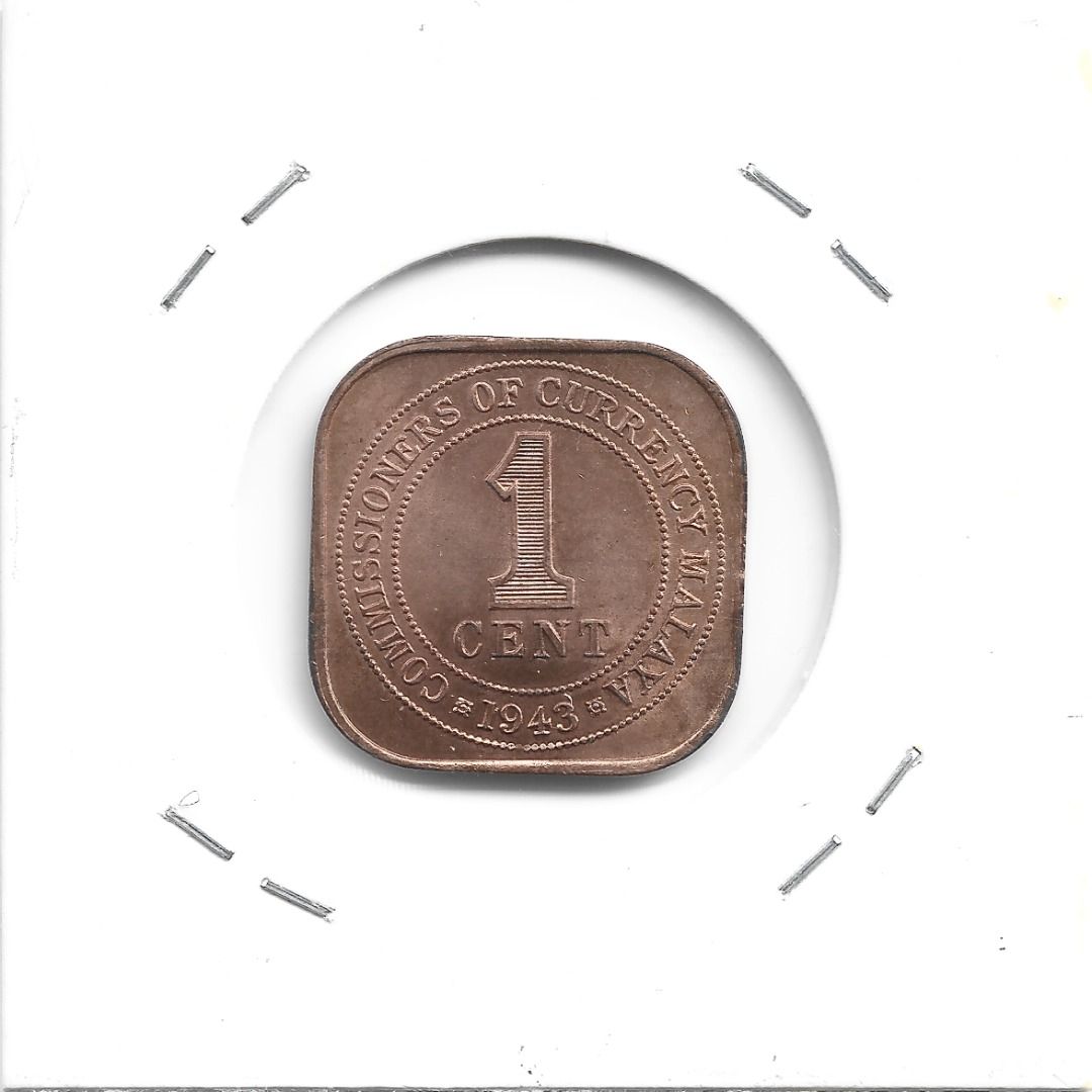 Malayan UNC One Cent 1¢ Year 1943 KGVI Uncirculated Coin RB / Duit ...