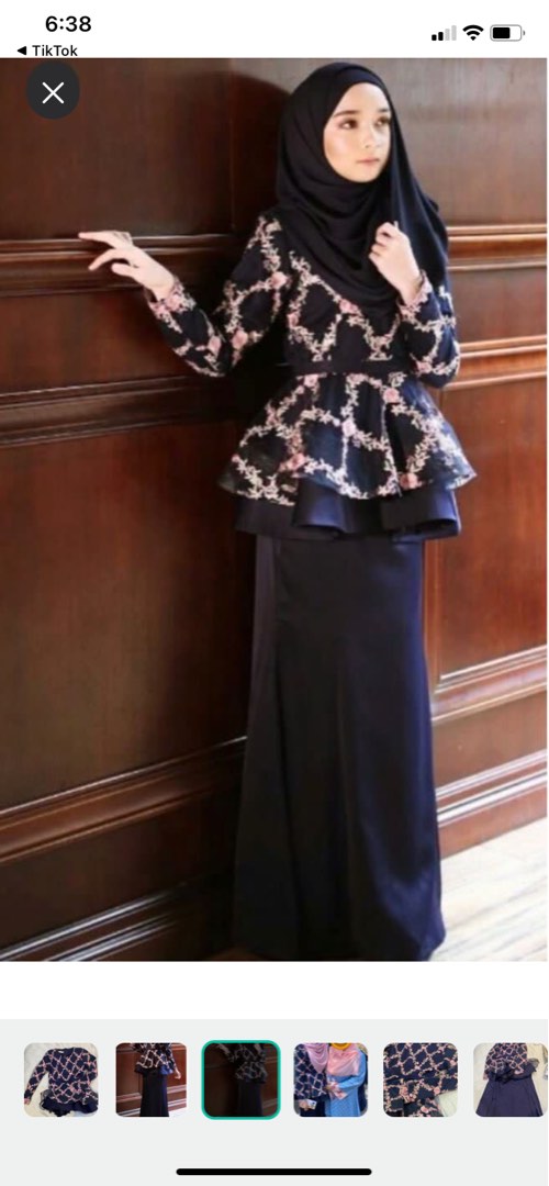 Minimalace peplum lace navy blue, Women's Fashion, Muslimah Fashion ...