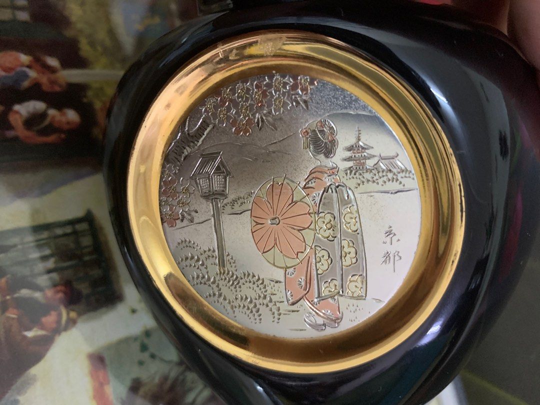 Vintage The Art of Chokin Japanese lidded Ginger Jar Black 24K Gold ...