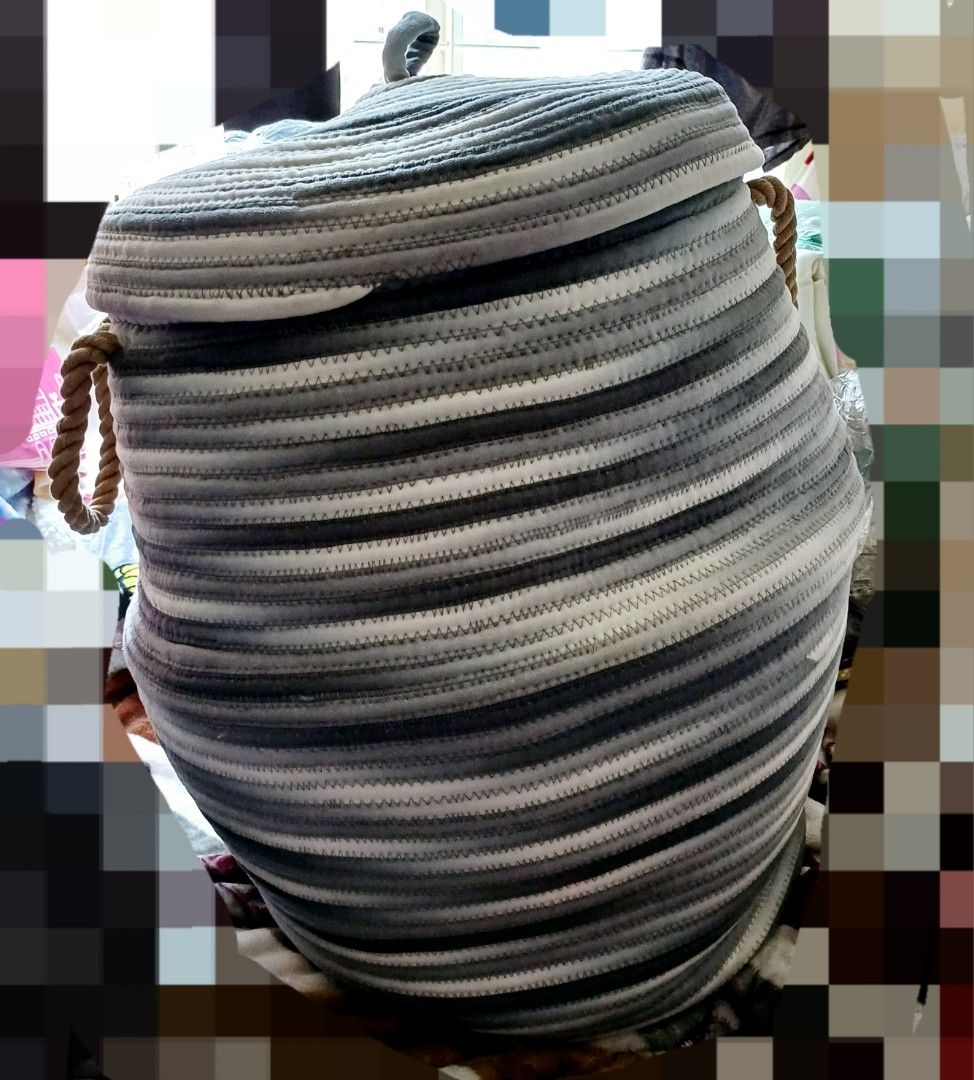 大收納箱 收納袋 有蓋 編織 棉線 棉綫 收納 高約52cm 直徑約37cm 外貿尾單, 傢俬＆家居, 其他, 收納箱及袋 - Carousell