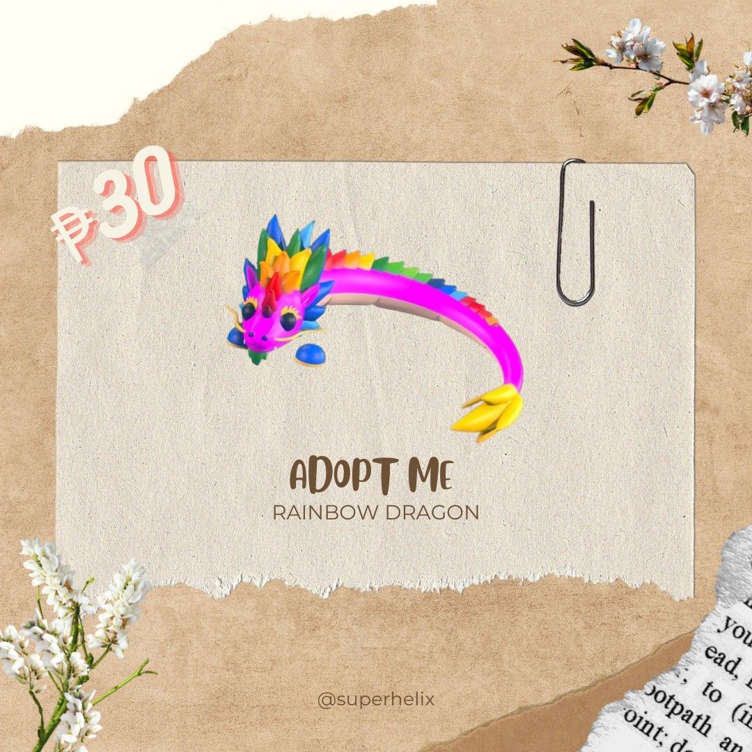 Adopt Me Rainbow Dragon (FULL GROWN), Video Gaming, Gaming Accessories ...