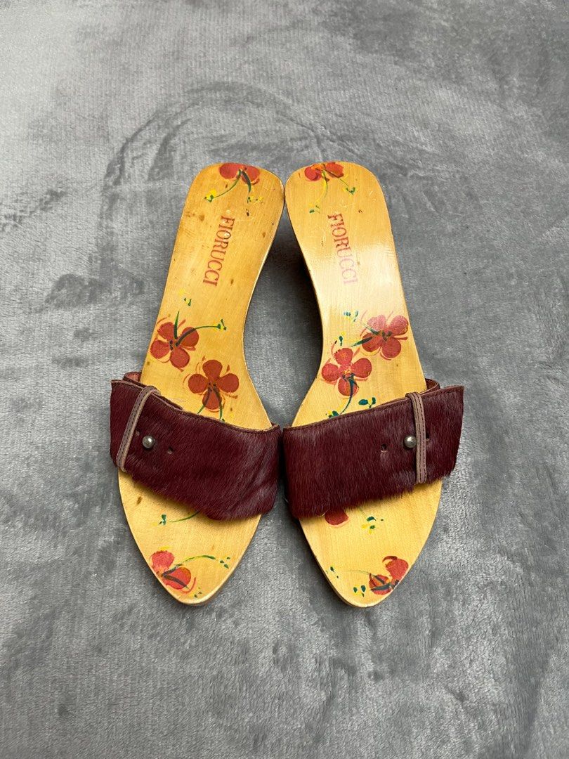 Fiorucci Fur Wooded Clogs Rare Find! Handpainted Oriental Design ...