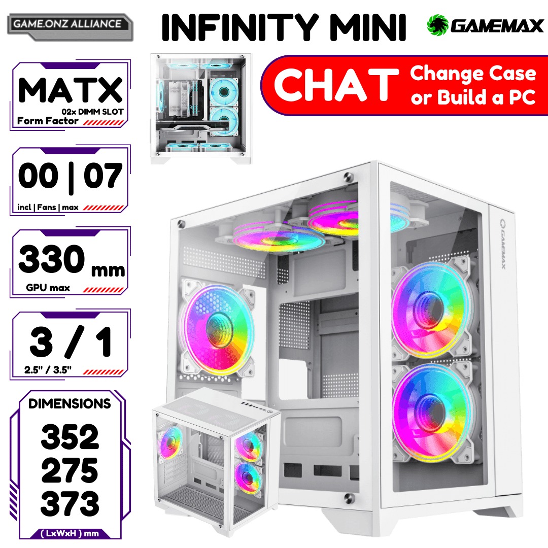 FISH TANK | GAMEMAX INFINITY MINI WHITE PC CASING CHASSIS | MATX 2 DIMM ...